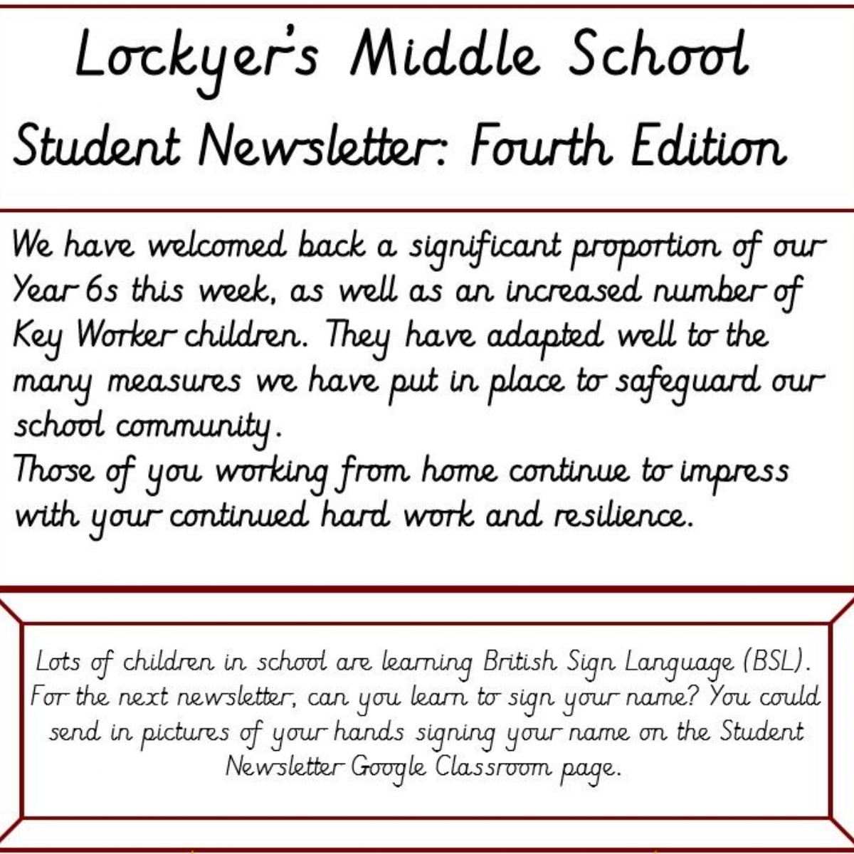 Lockyer's Middle School - Student Newsletter 4
