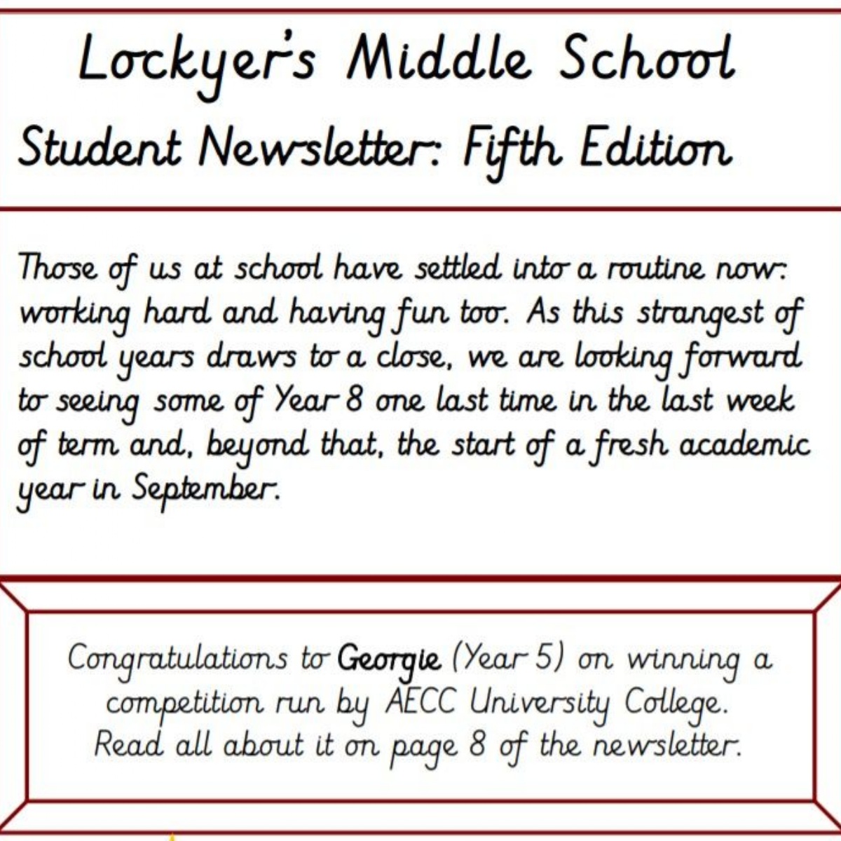 Lockyer's Middle School - Student Newsletter - 5th Edition