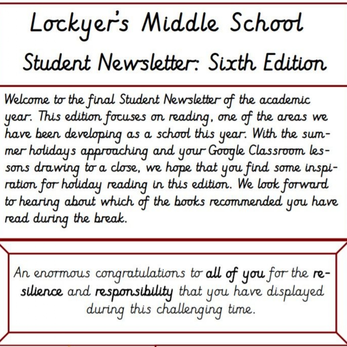 Lockyer's Middle School - Student Newsletter 6